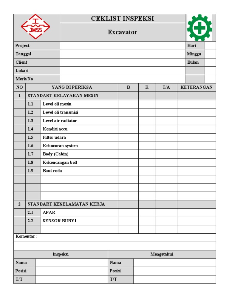 Inspeksi Excavator | PDF