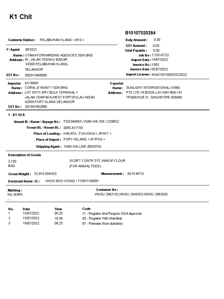 K1 Chit | PDF | Freight Transport | Transport