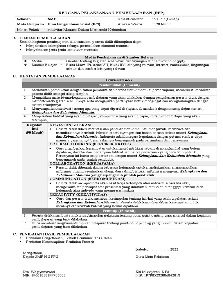 RPP SSK IPS Kelas 7 Semester 2 Materi 1 | PDF