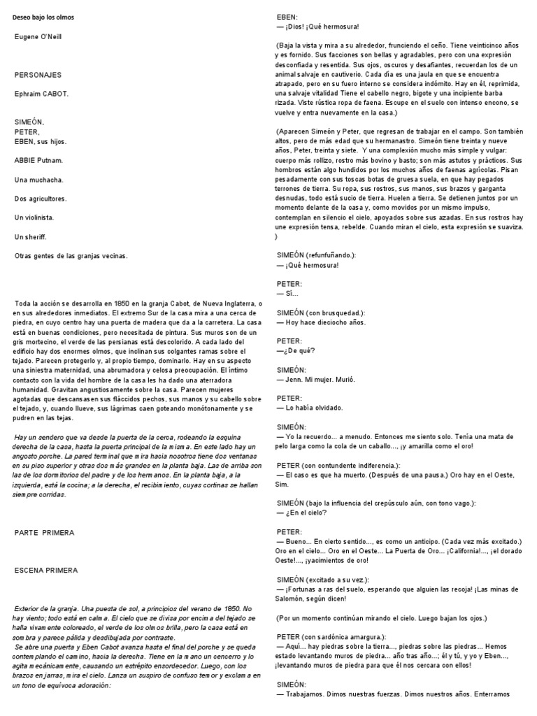 Teatro. Eugene O'neill - El Deseo Bajo Los Olmos | PDF