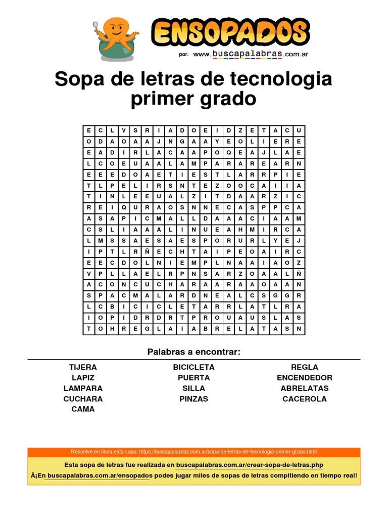 Sopa de Letras de Tecnologia Primer Grado | PDF