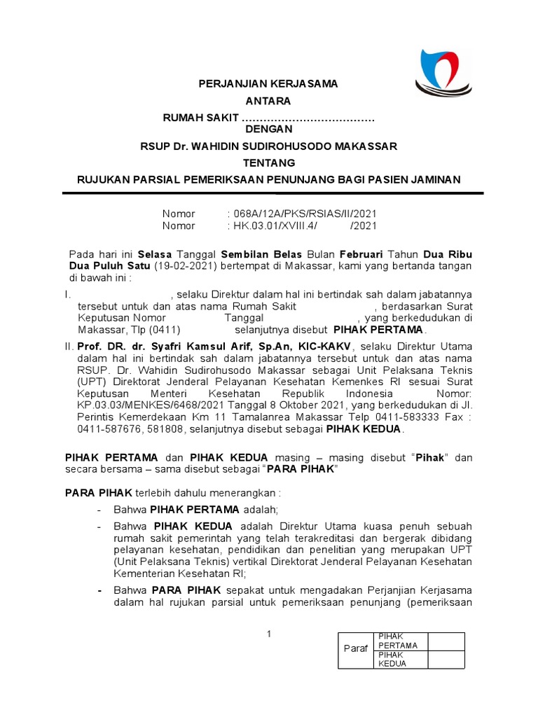 Template Draft PKS Rujukan Parsial 2021 | PDF