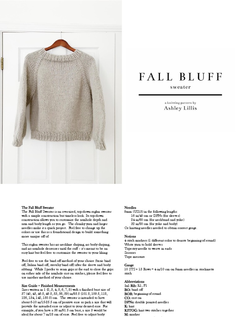 Fall Bluff Raglan Sweater - 02 18 22 | PDF | Knitting | Gauge (Knitting)