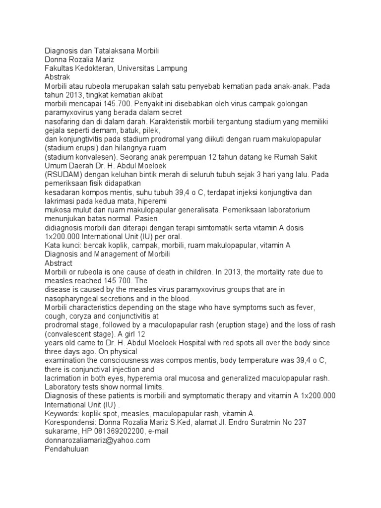 Diagnosis Dan Tatalaksana Morbili | PDF