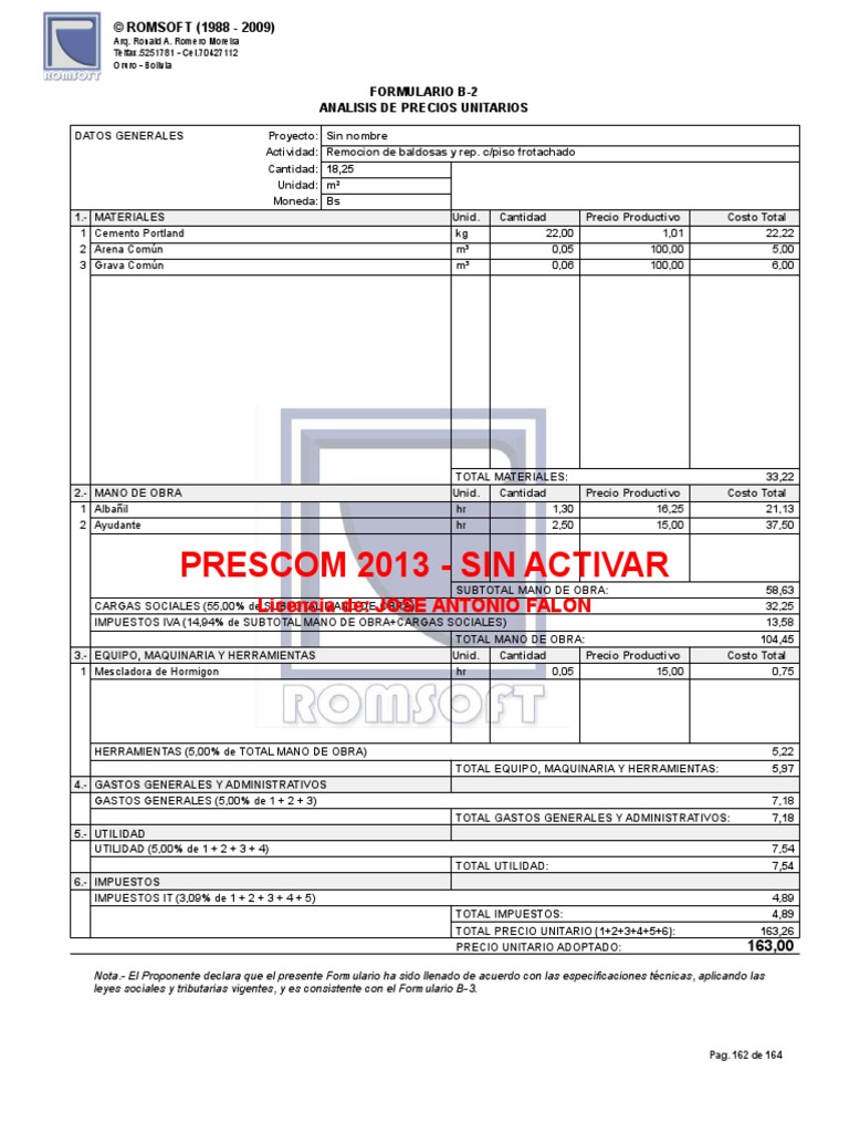 Prescom 2013 - Sin Activar: Licencia De: Jose Antonio Falon | PDF | Materiales de construcción ...