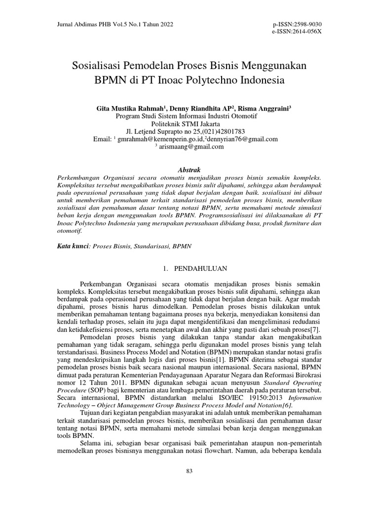 Sosialisasi Pemodelan Proses Bisnis Menggunakan BPMN Di PT Inoac Polytechno Indonesia | PDF