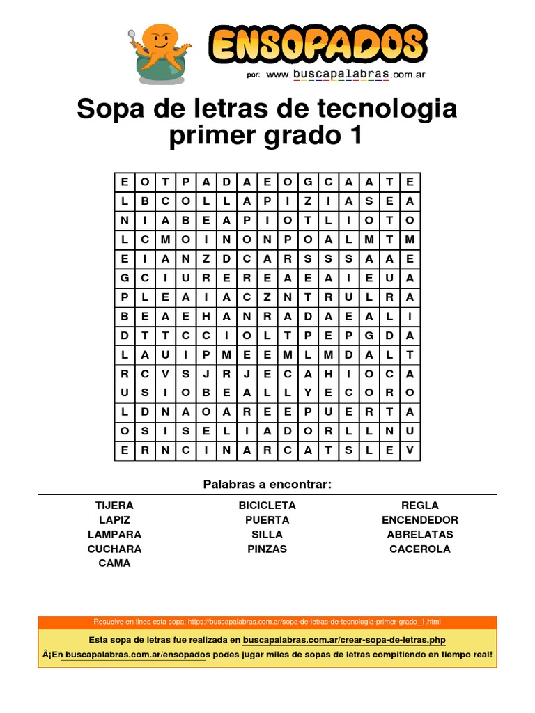 Sopa de Letras de Tecnologia Primer Grado - 1 | PDF