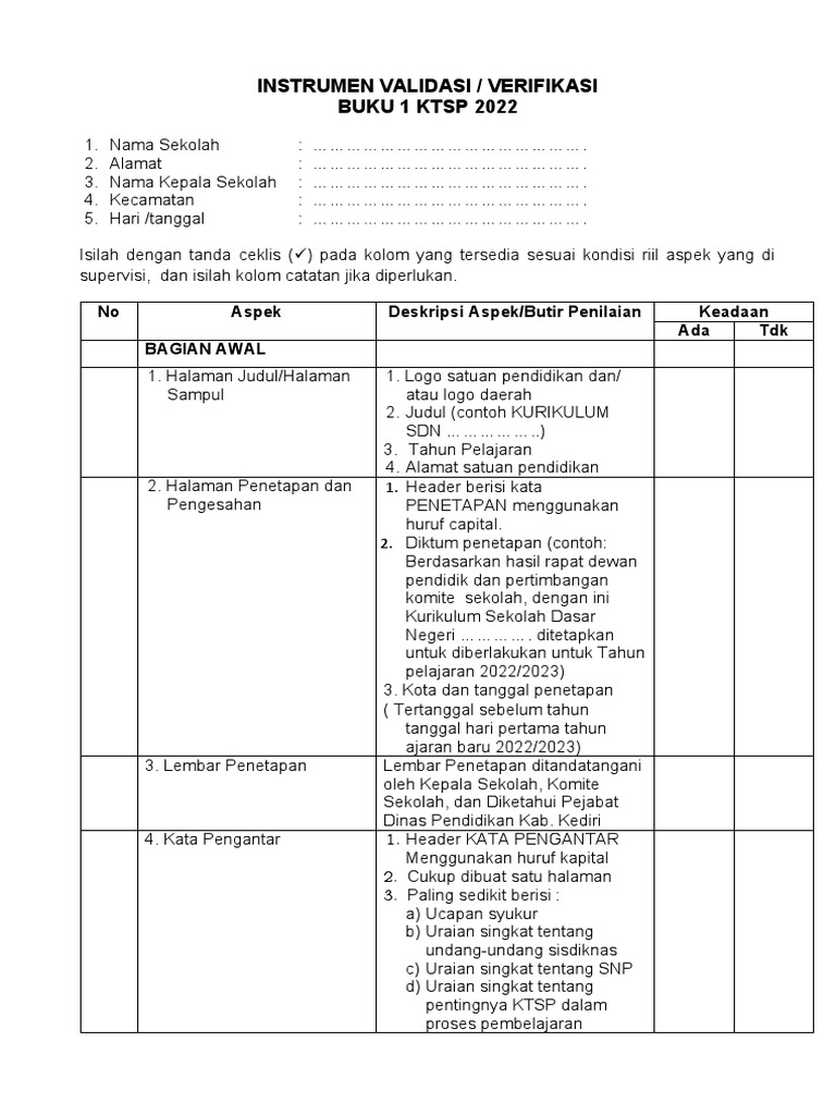 Instrumen Validasi Kurikulum | PDF