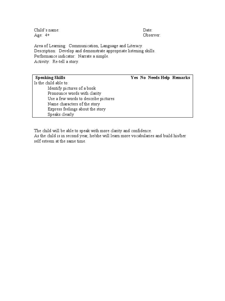 Child Communication Skills Assessment | PDF