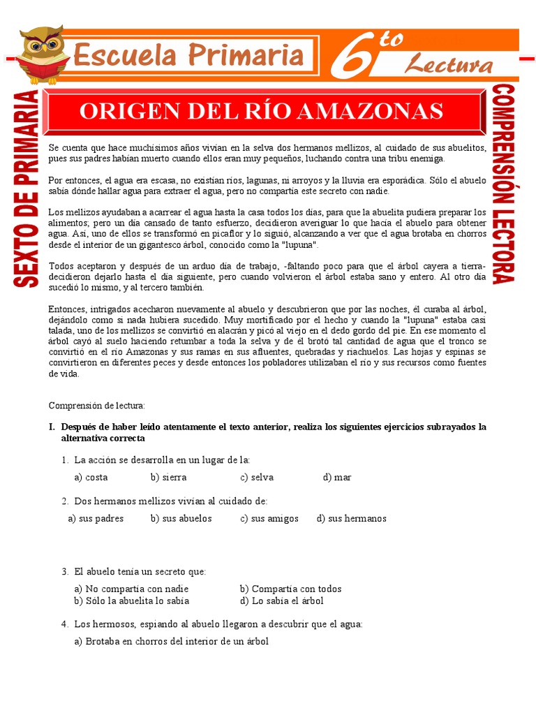 El Origen Del Rio Amazonas para Sexto Grado de Primaria | PDF | Agua ...