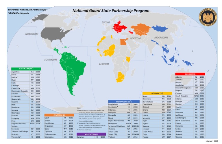 National Guard State Partnership Program Map (1 Jan 22) | PDF | United ...