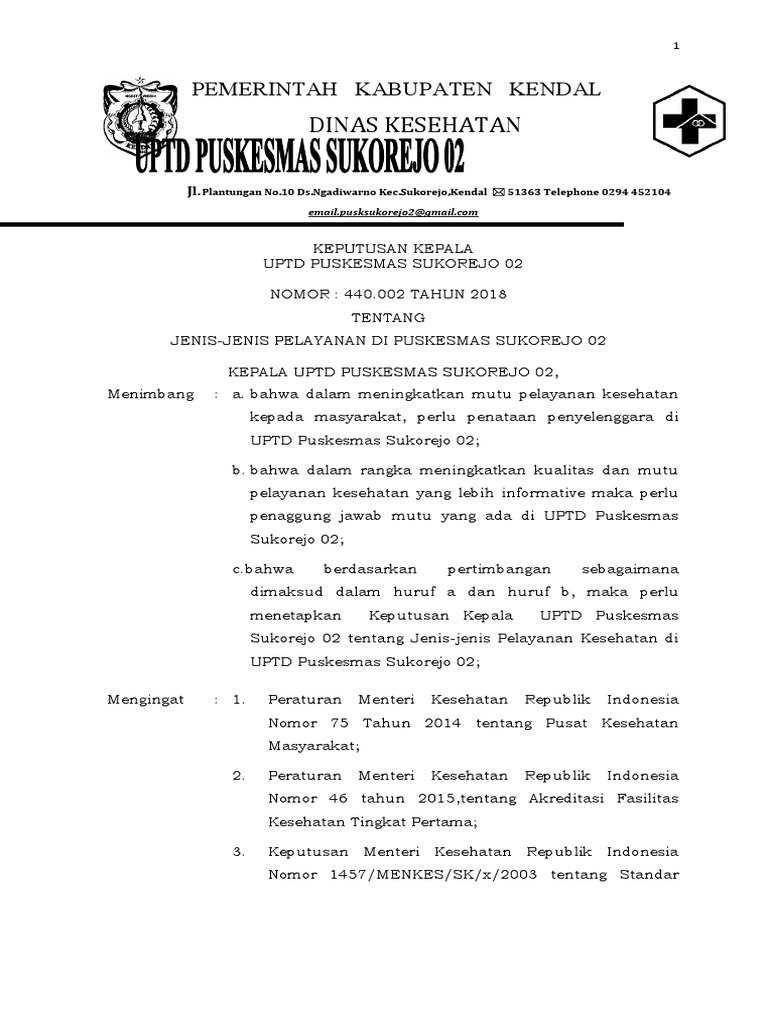 SK Jenis Jenis Pelayanan 1.1.1.1 | PDF