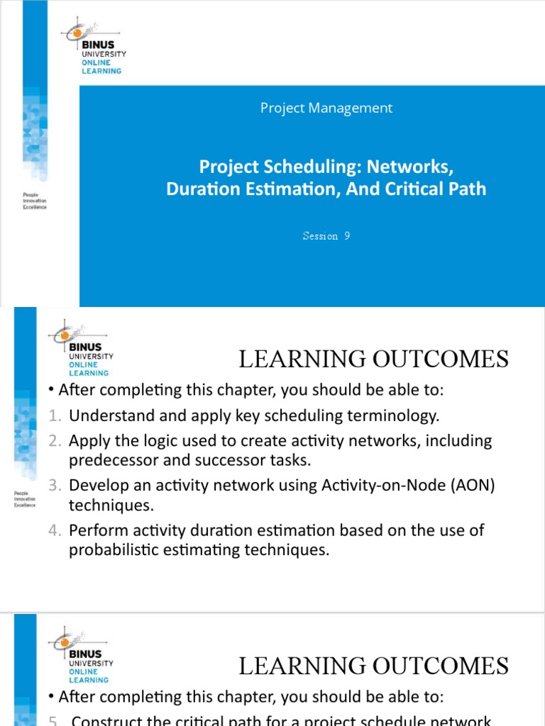 PPT09 - Project Scheduling Networks, Duration Estimation, and Critical Path | PDF | Applied ...