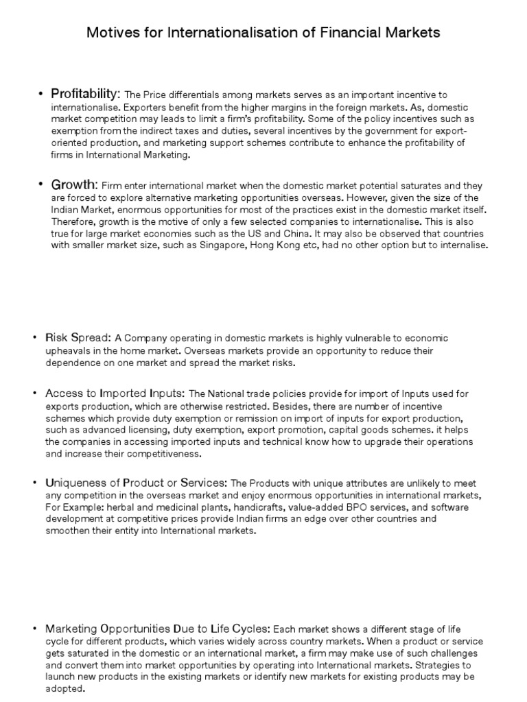 Motives For Internationalisation of Financial Markets: Profitability ...
