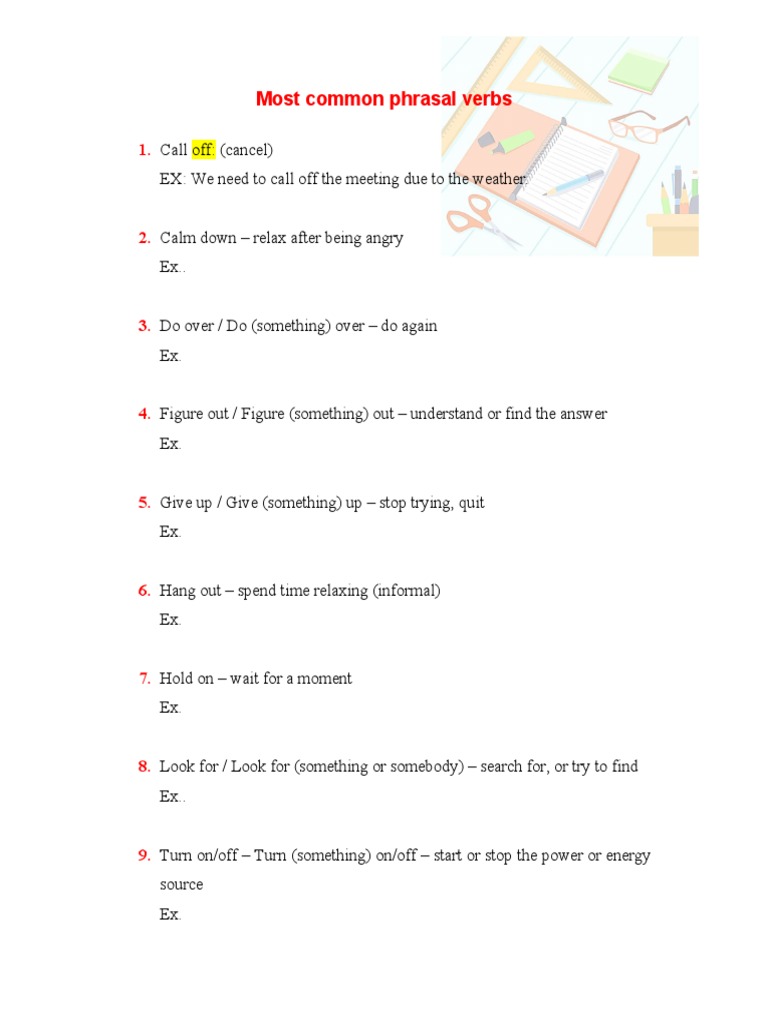 Most Common Phrasal Verbs. Activity | PDF