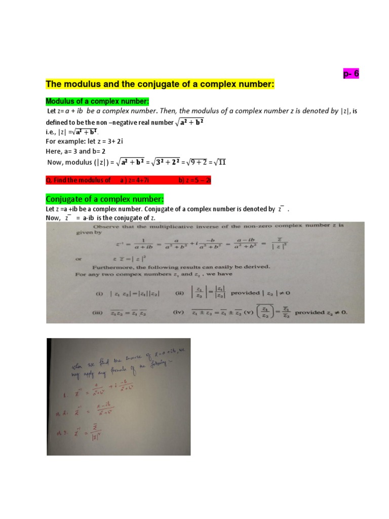 Chpter 5 The Modulus and The Conjugate of A Complex Number | PDF ...
