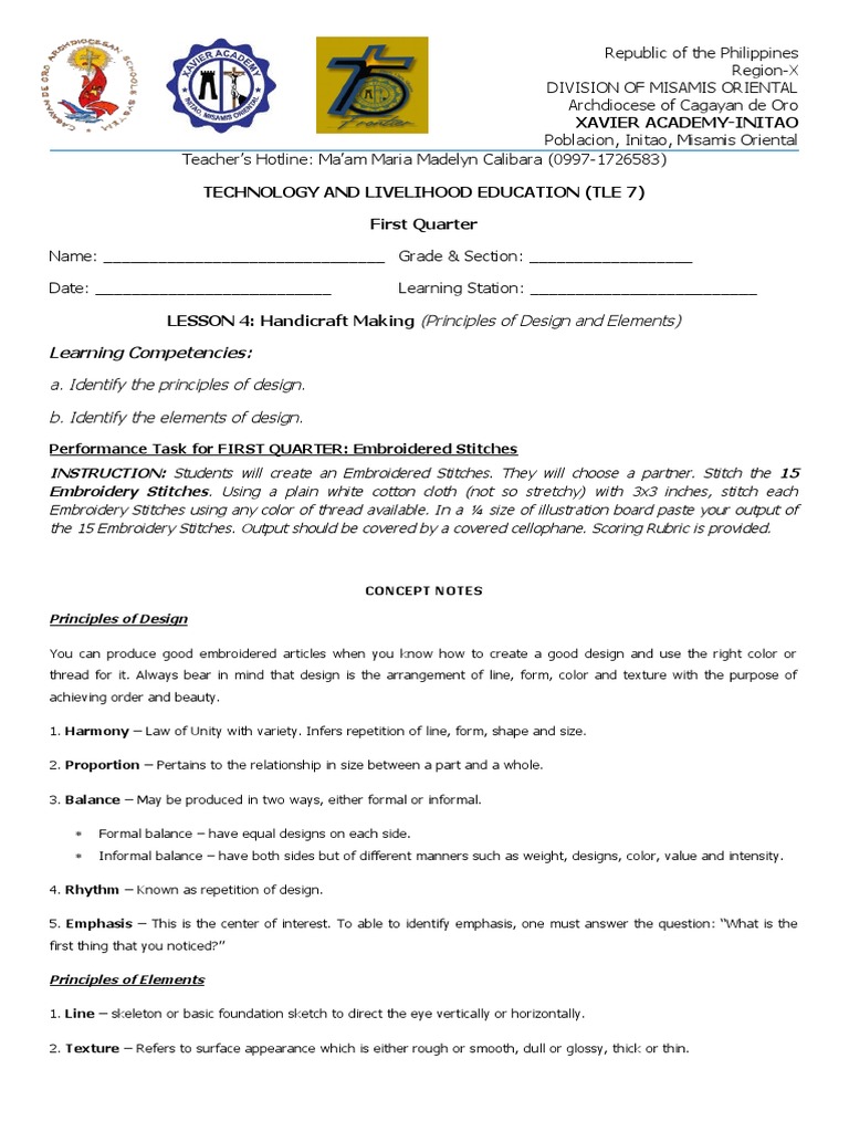 1st Quarter LESSON 4 HANDICRAFT MAKING Grade 7 | PDF | Color | Embroidery
