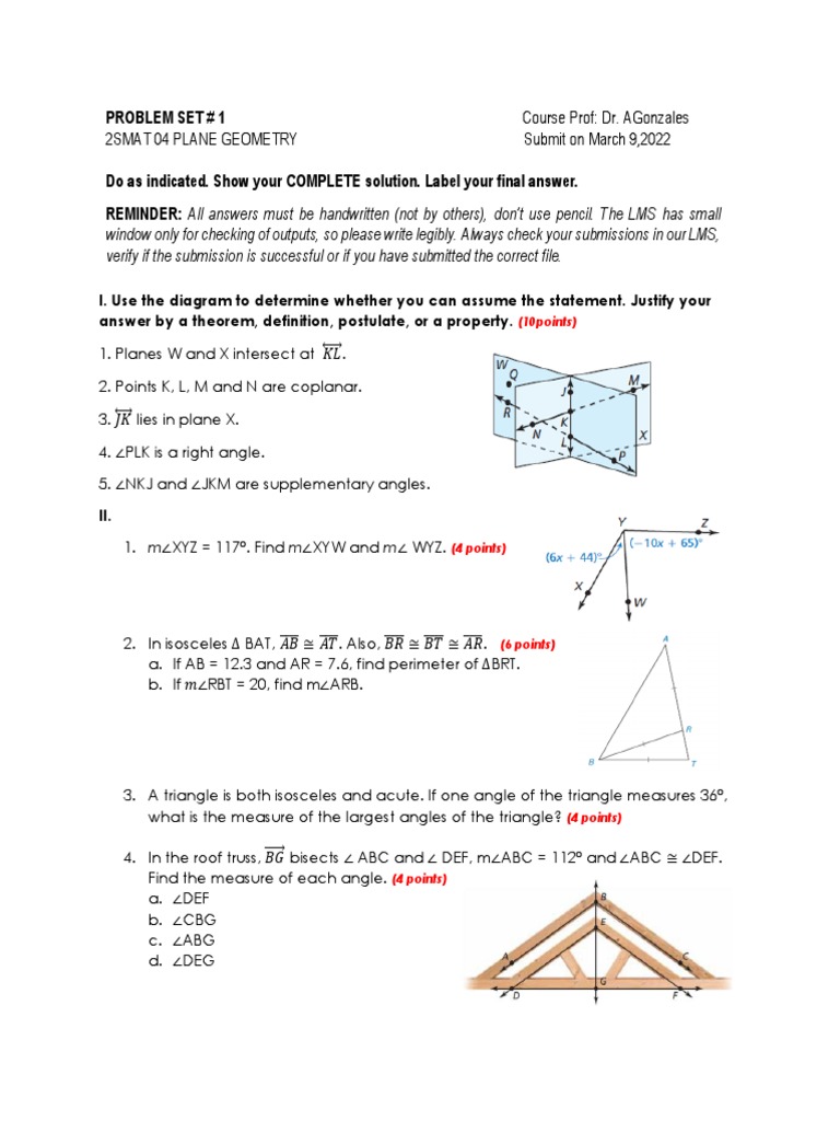 Problem Set #1 | PDF | Triangle | Angle