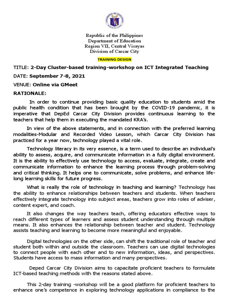 TRAINING DESIGN For Secondary Cluster 1 3 - CORRECTED | PDF | Learning ...