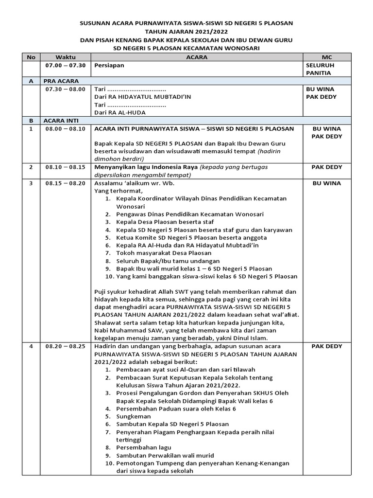Susunan Acara Untuk MC | PDF