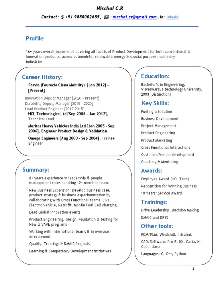 Profile Nischal.C.R | PDF | Product Lifecycle | Innovation