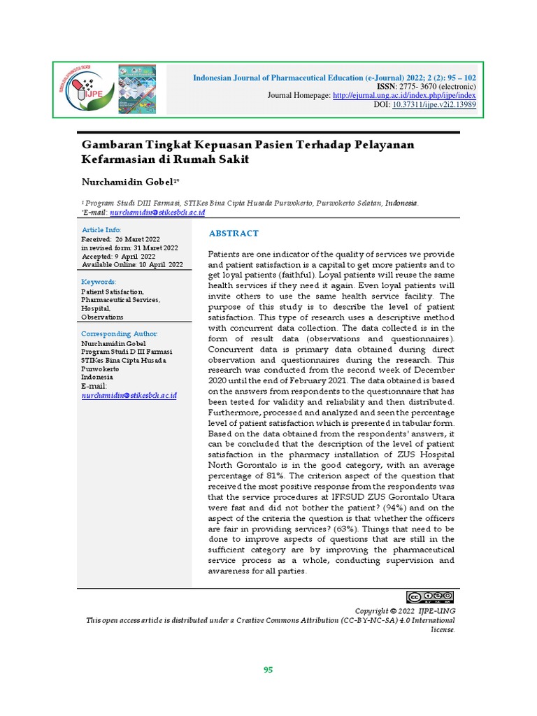 Gambaran Tingkat Kepuasan Pasien Terhadap Pelayanan Kefarmasian Di