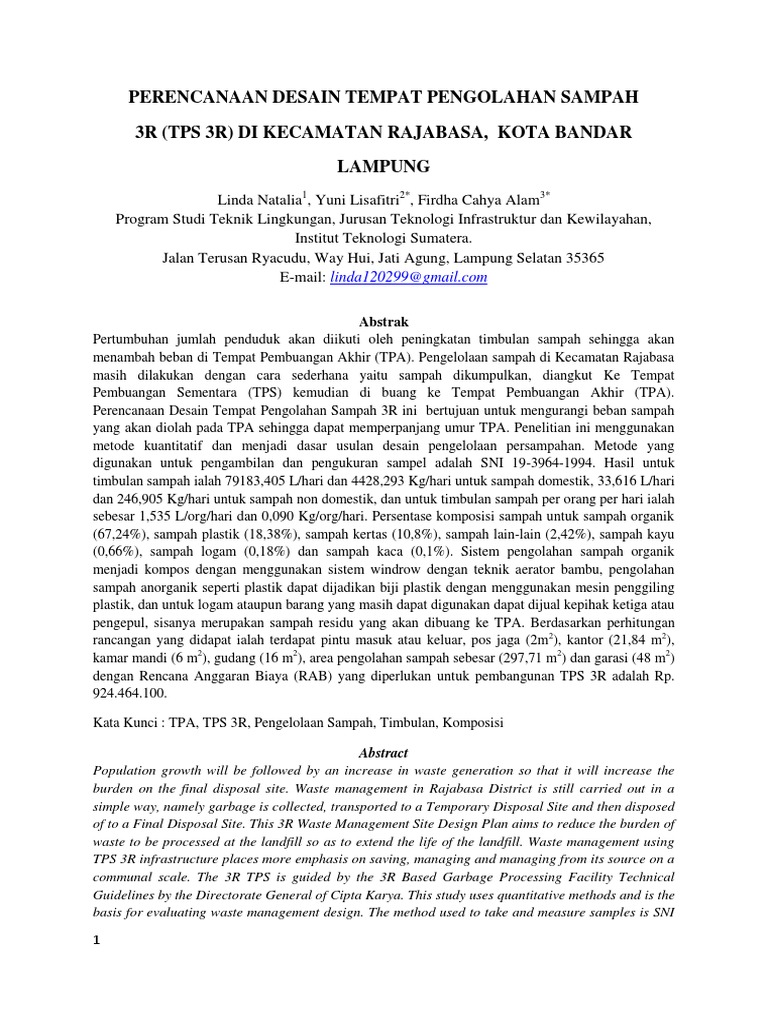 Desain TPS 3R di Rajabasa, Bandar Lampung | PDF | Sains & Matematika