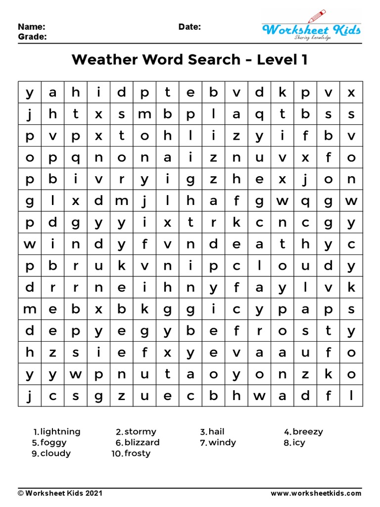 Weather Word Search | PDF | Artes del Lenguaje y Comunicación | Salud y ...