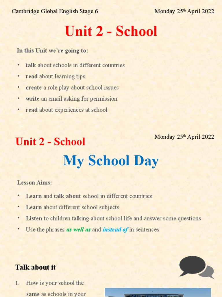 School 1 - My School Day | PDF | English Language | Cognitive Science