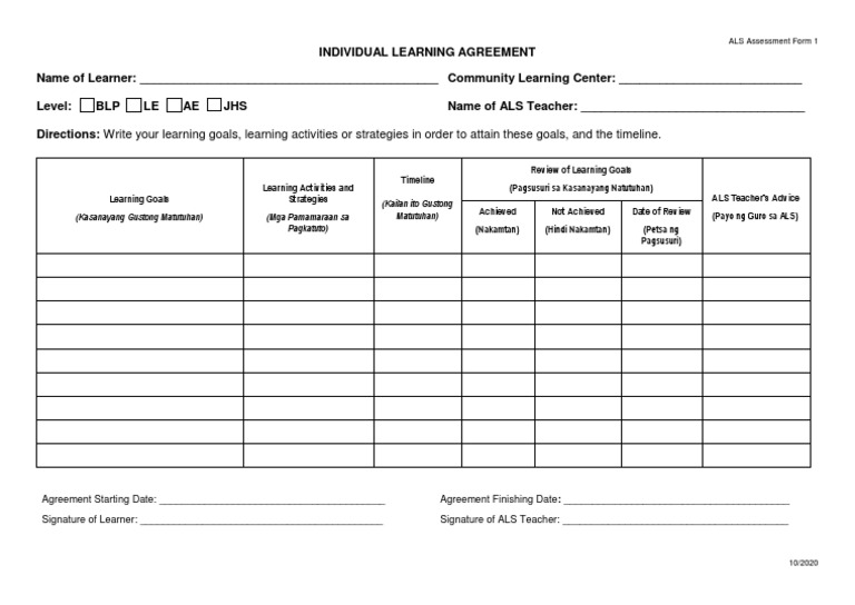 ALS Assessment Form 1 (1) | PDF