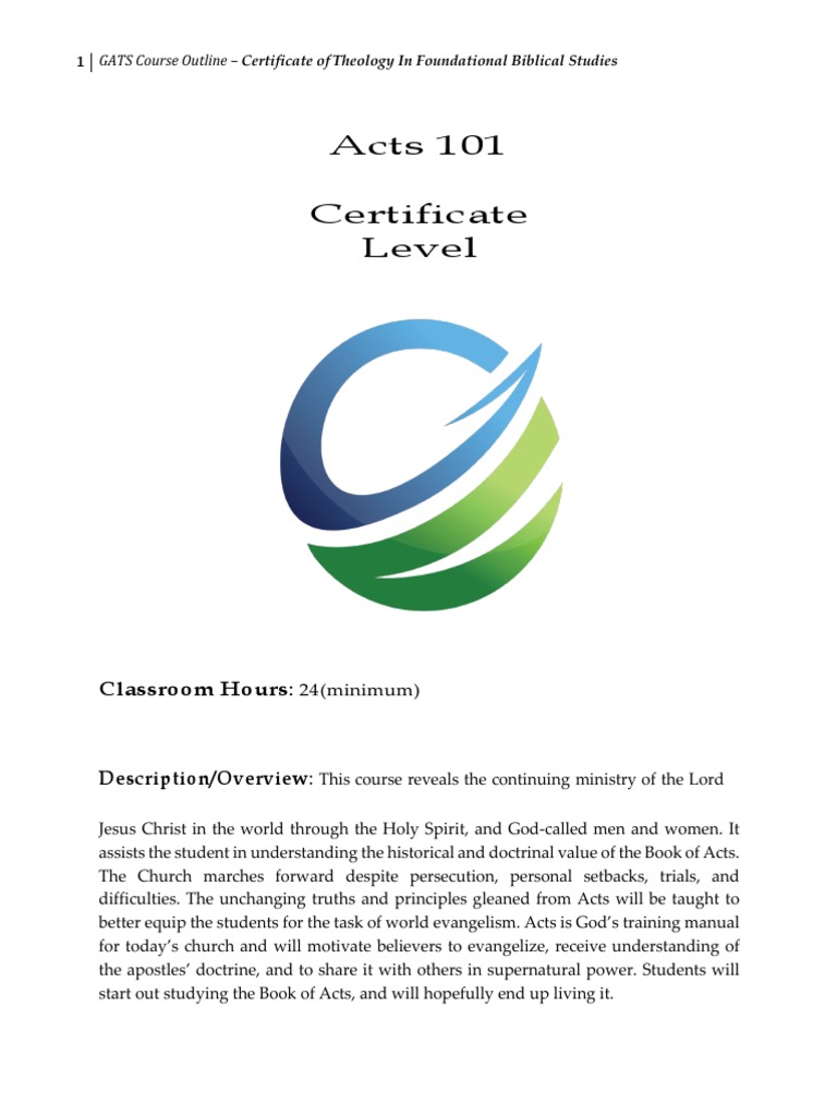 101 Acts Course-Outline EN | PDF | Acts Of The Apostles | Jesus