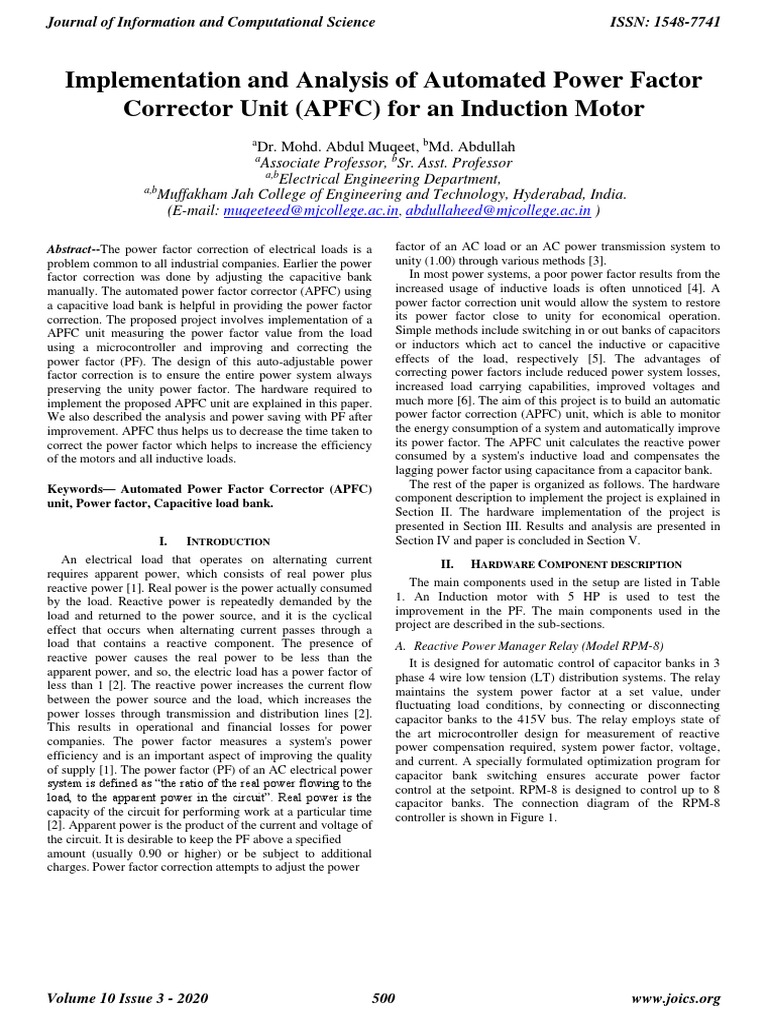 Implementation and Analysis of Automated Power Factor Corrector Unit ...