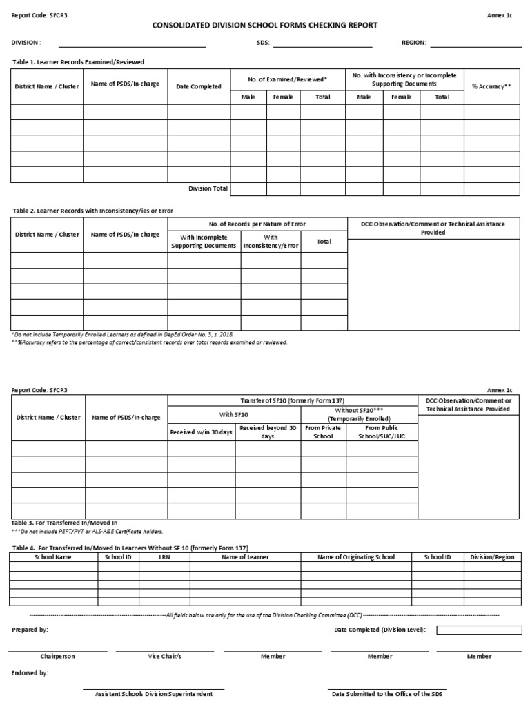 Annex 1c - Consolidated Division School Forms Checking Report ...