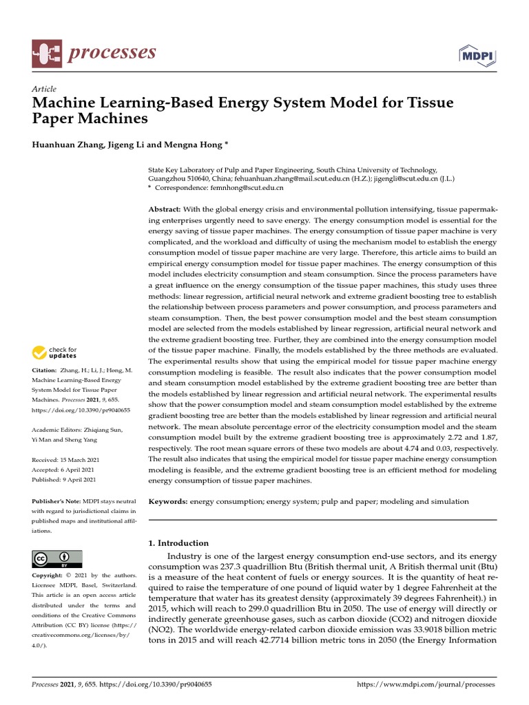 Processes: Machine Learning-Based Energy System Model For Tissue Paper Machines | PDF | Paper ...