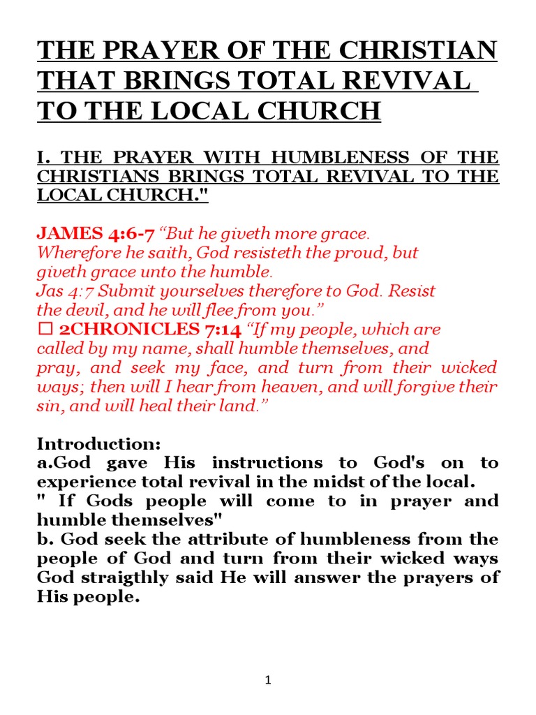 The Prayer Of The Christian That Brings Total Revival To The Local