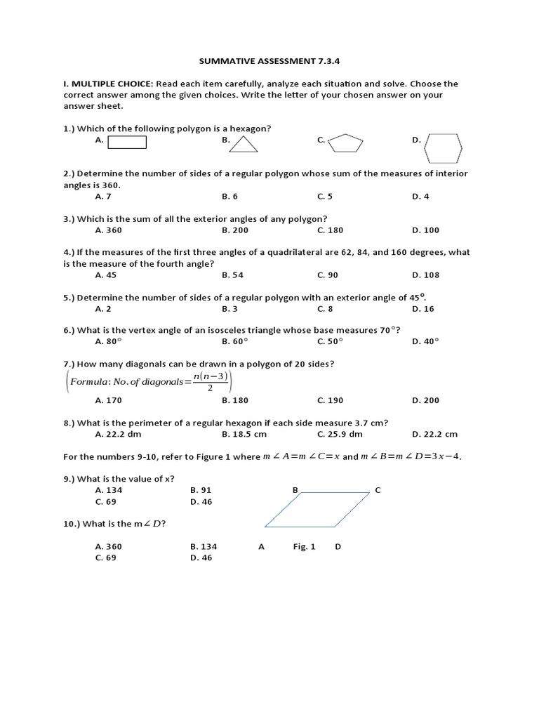 Summative Assessment 7.3.4 I. MULTIPLE CHOICE: Read Each Item Carefully, Analyze Each Situation ...