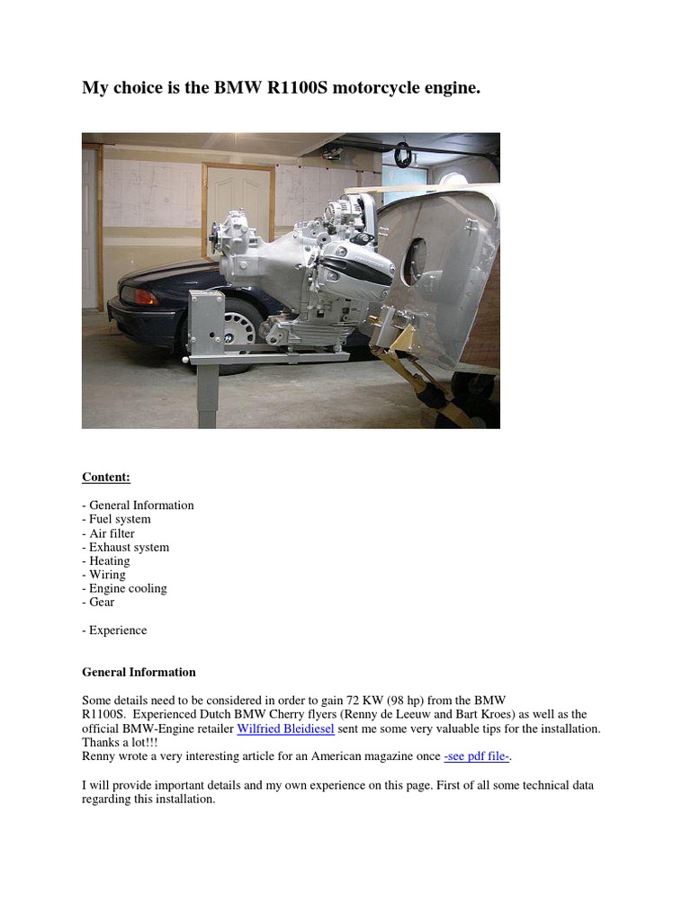 BMW R1100S Motorcycle Engine - Installation | PDF | Engines | Fuel ...