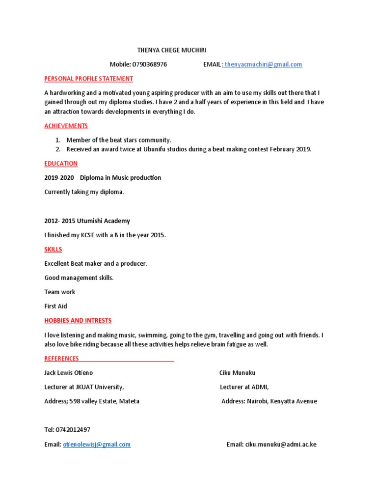 Personal Profile Statement: 2019-2020 Diploma in Music Production | PDF ...