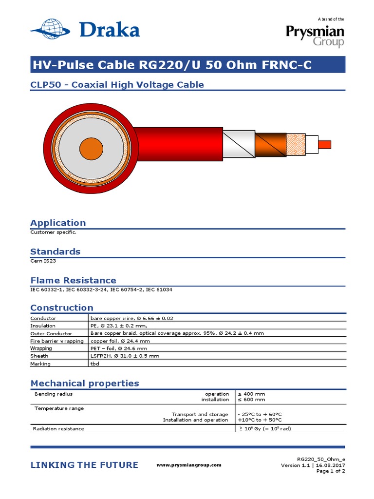 HV-Pulse Cable RG220/U 50 Ohm FRNC-C: CLP50 - Coaxial High Voltage ...