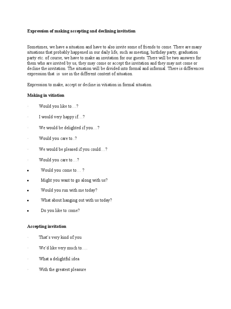 Expression of Making Accepting and Declining Invitation | PDF