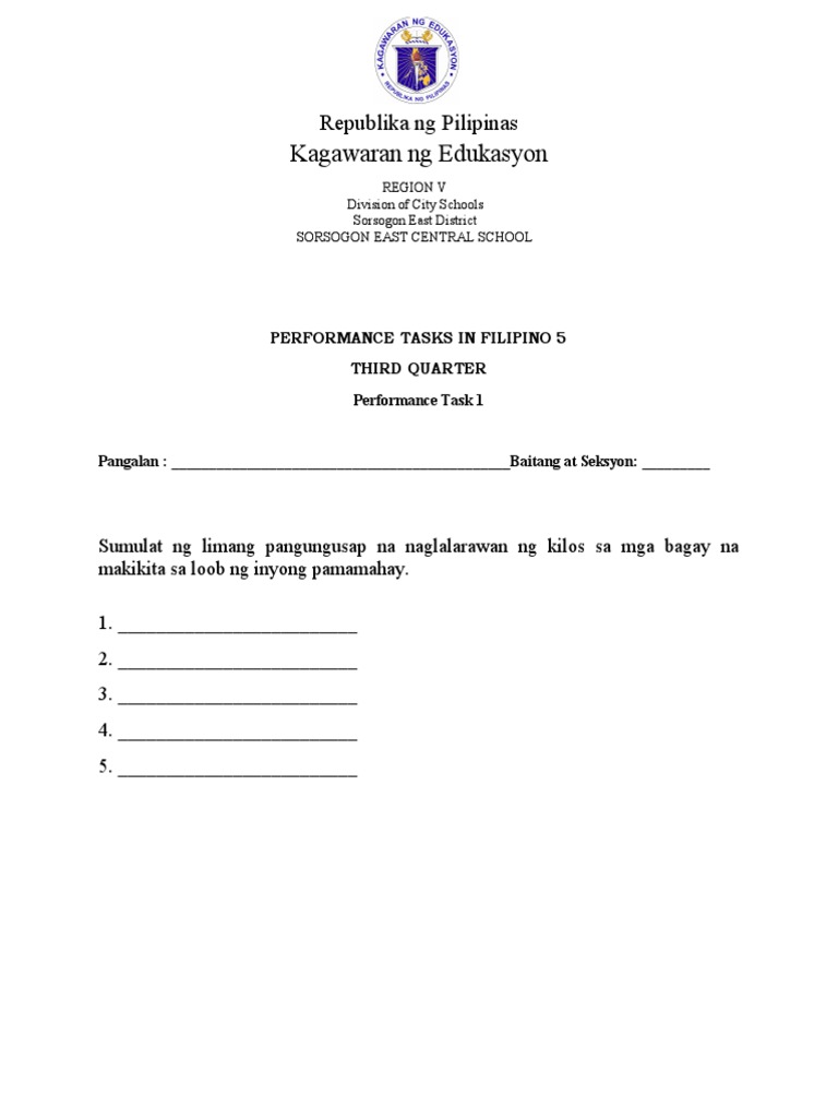Perforamance Task Filipino 5 Q3 | PDF