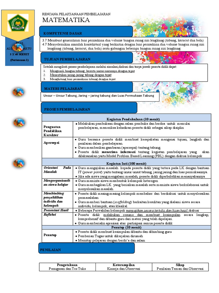 RPP MTK 9 KD 3.7 Bab Bangun Ruang Sisi Lengkung | PDF | Karier ...