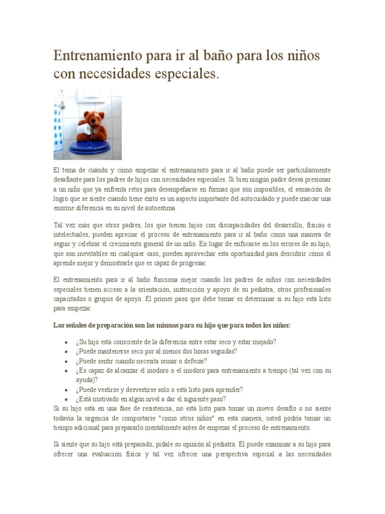 Entrenamiento para Ir Al Baño para Los Niños Con Necesidades Especiales ...