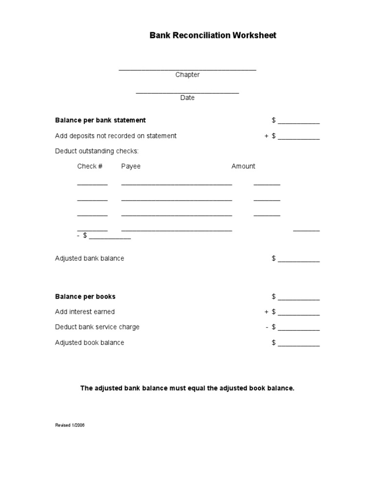 Sample Bank Reconciliation Worksheet | PDF