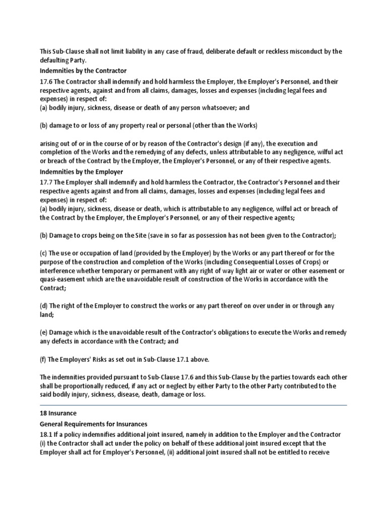 Fidic Clauses 17 To 19 - Part3 | PDF | Indemnity | Insurance