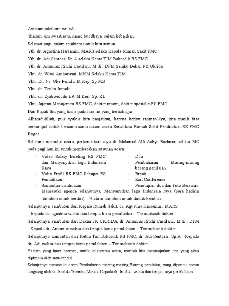 Sertifikasi RS Pendidikan FMC | PDF