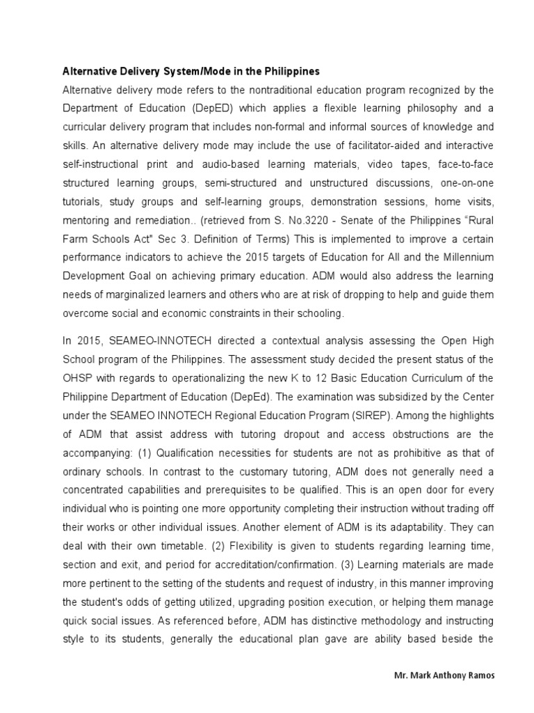 Alternative Delivery Mode in The Philippines | PDF | Curriculum | Learning