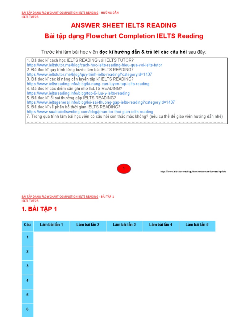 ANSWER SHEET IELTS READING - BÀI TẬP DẠNG FLOWCHART COMPLETION IELTS ...