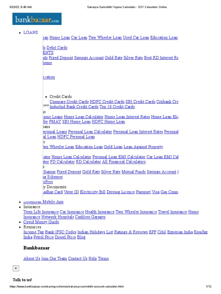 Sukanya Samriddhi Yojana Calculator - SSY Calculator Online | PDF ...