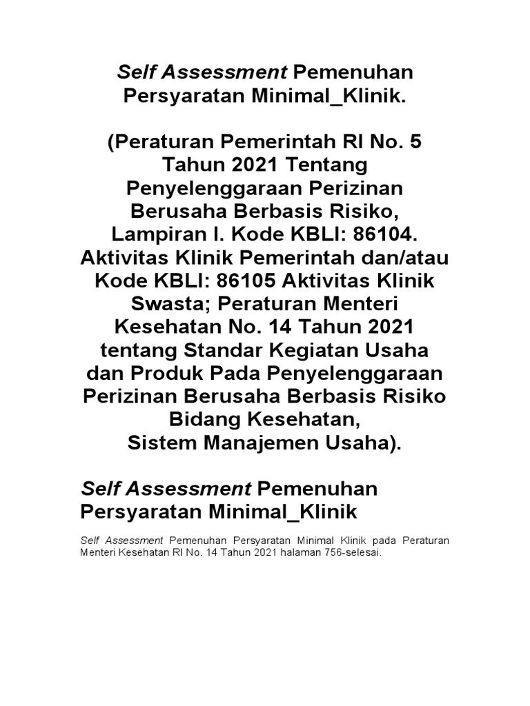 17.22.a. Self - Assessment - Pemenuhan - Persyaratan - Minimal - Klinik ...